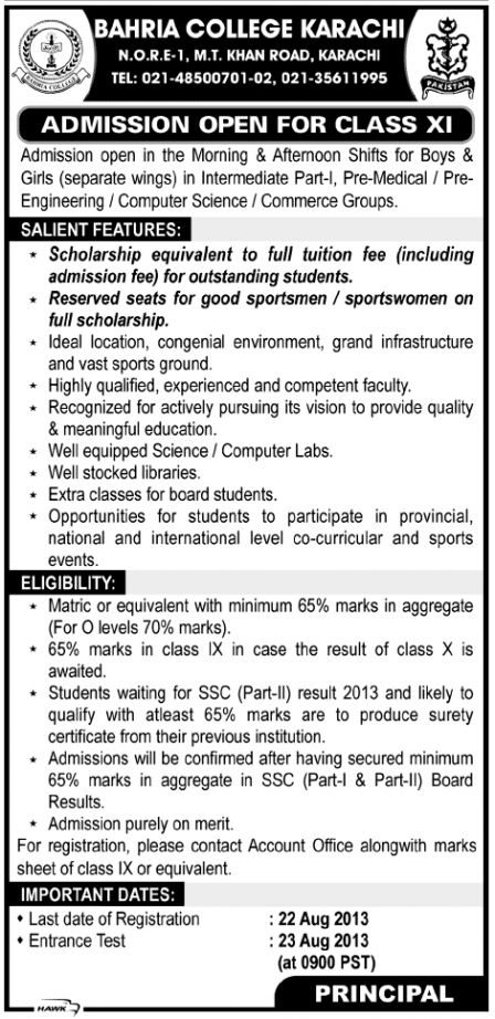 Bahria College Karachi Admission Open 2021