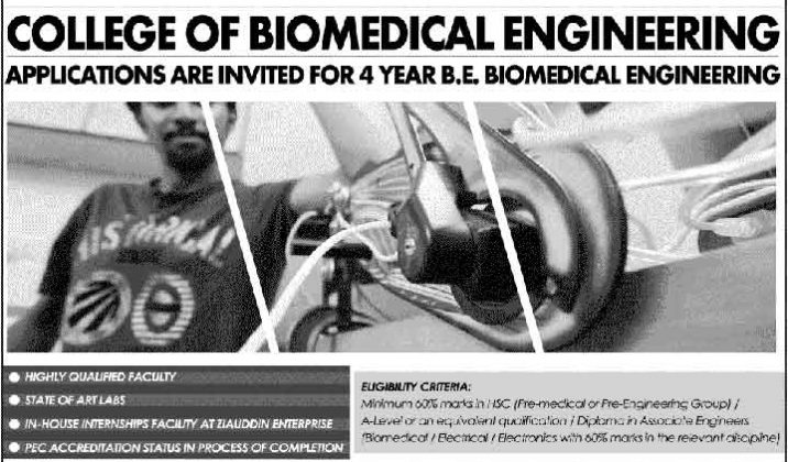 Ziauddin University Admission in BE Biomedical Engineering