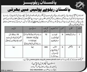 ASI and Constable Jobs in Pakistan Railway Police - Lahore