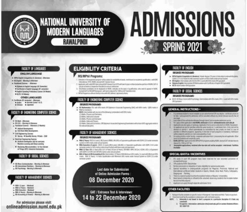 NUML Rawalpindi Admission 2024 Merit List Fee Structure