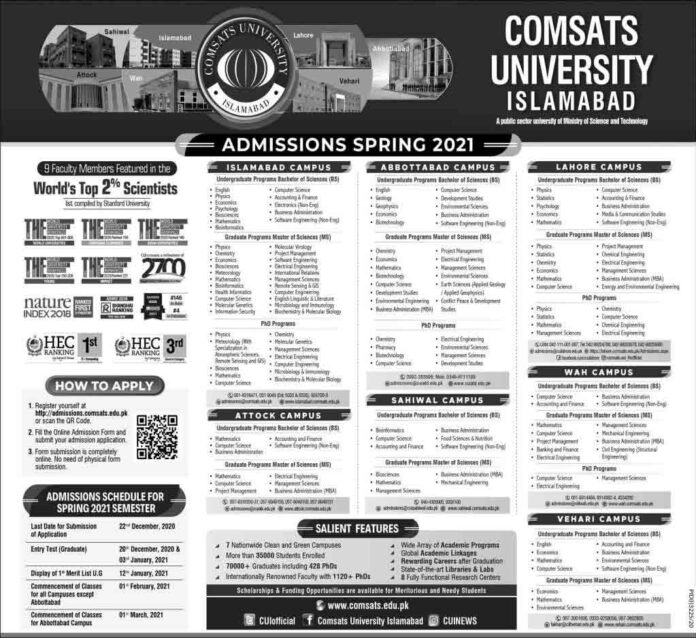 Comsats University Islamabad Admission 2022 Merit List
