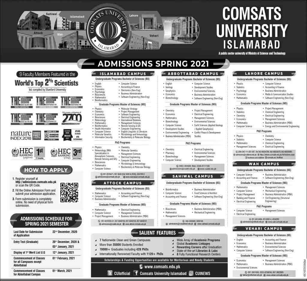 Comsats University Islamabad Admission 2022 Merit List