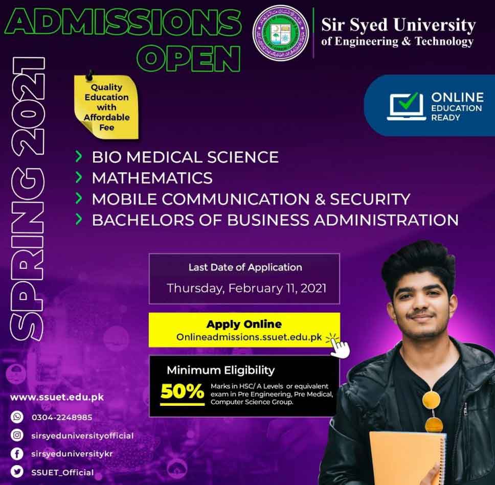 SSUET Admissions 2021 Entry Test Result Merit List