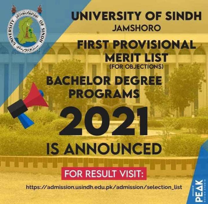 University of Sindh Jamshoro Admission 2021 Form Test Merit List