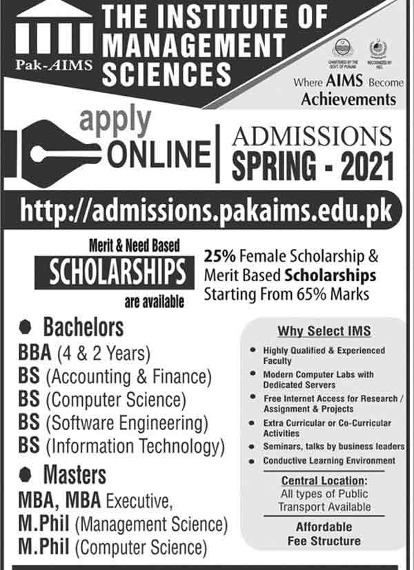 Pak Aims Institute Lahore Admission 2021 Fee Structure