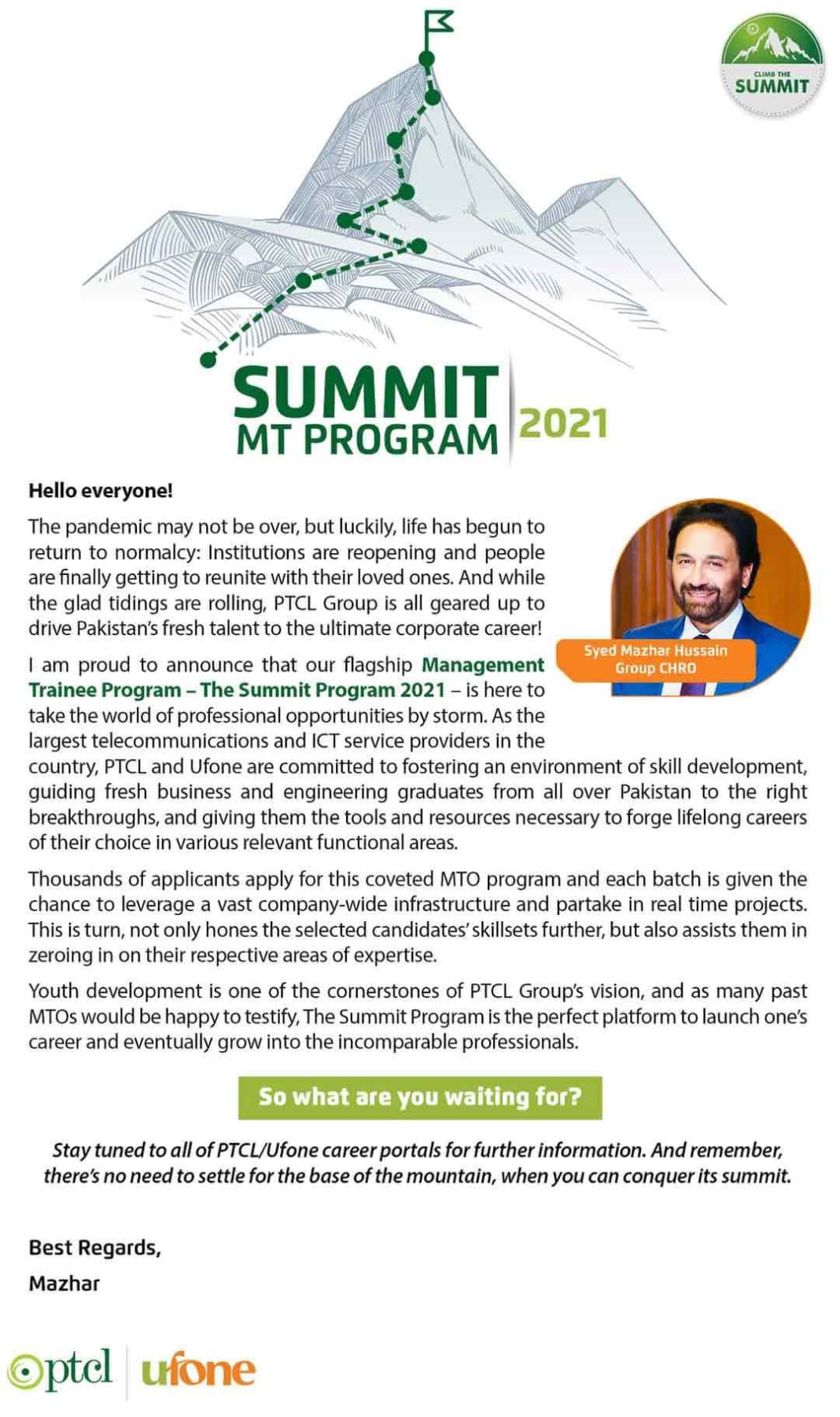 PTCL Summit Program 2021 Online Registration Last Date Job Application