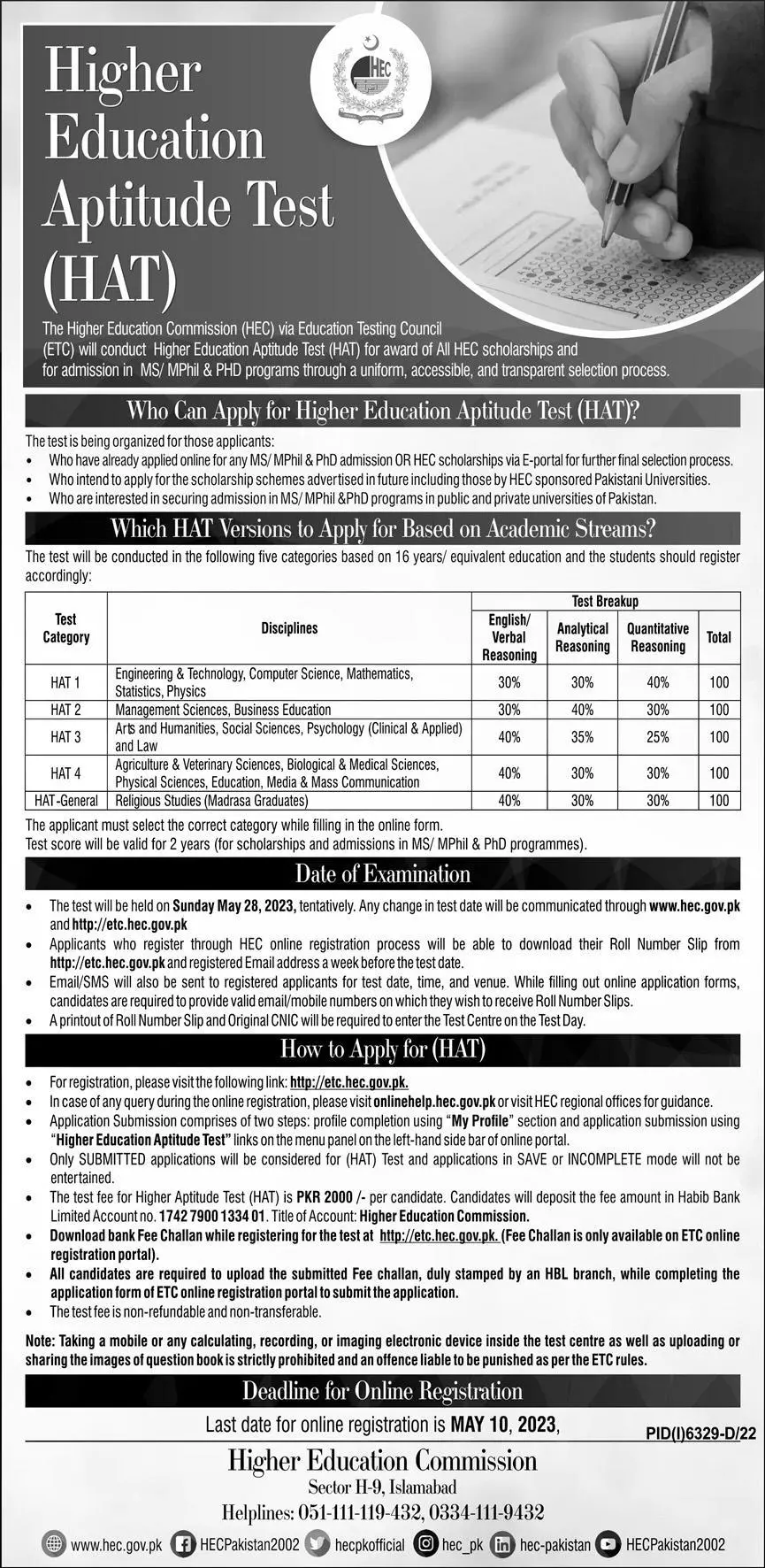 Hec Aptitude Test Hat For Scholarships Admissions 2024 Last Date