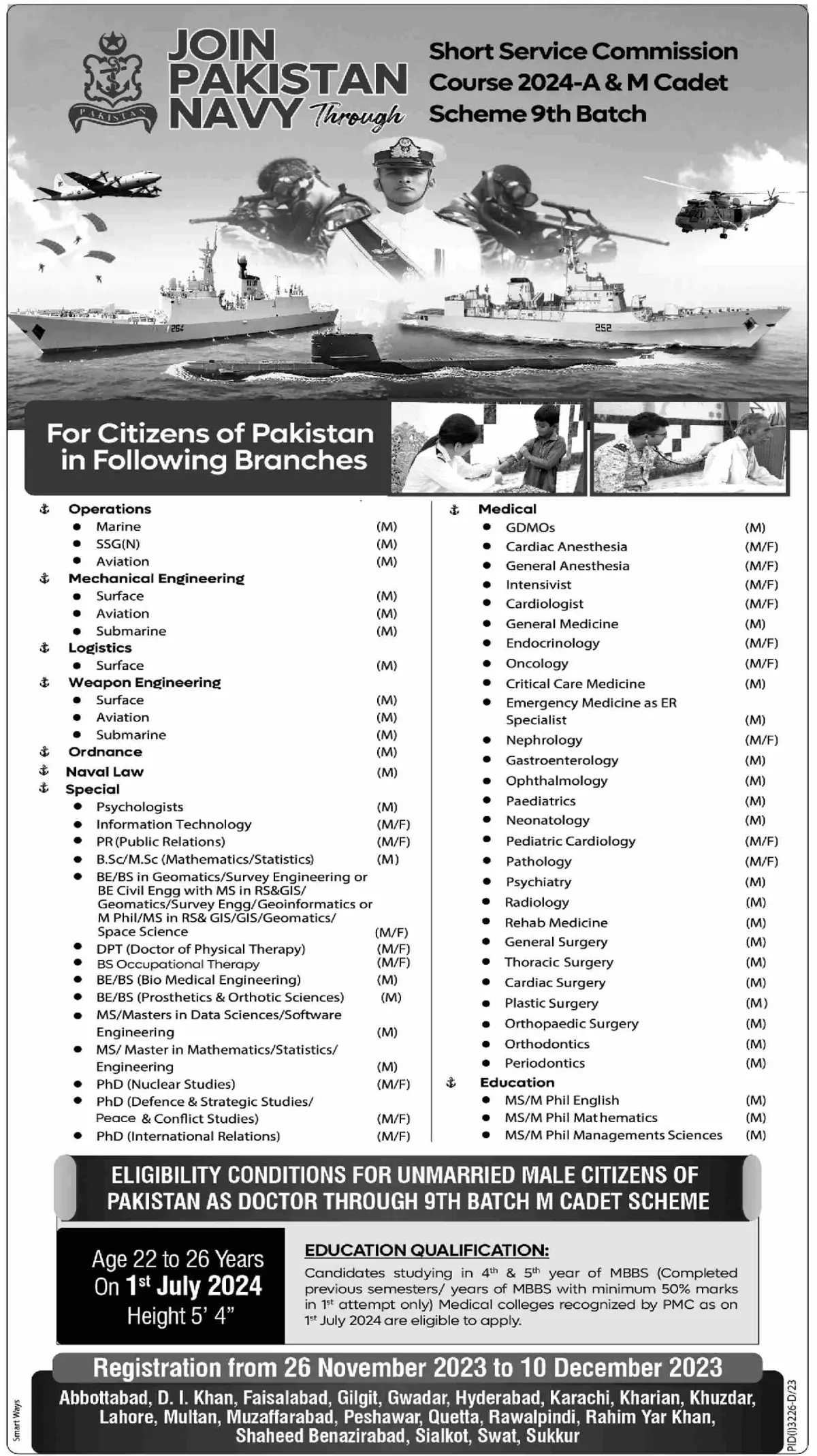 Join Pak Navy as Doctor through A & M Cadet Scheme 2024